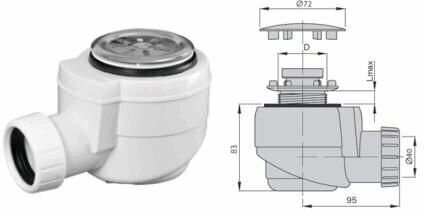 Сифон для душевого поддона с нержавеющей решеткой D72 мм М0411 MIANO
