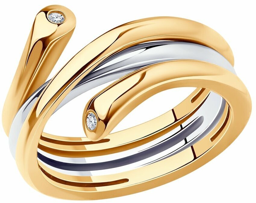 Кольцо, серебро, 925 проба, золочение, фианит