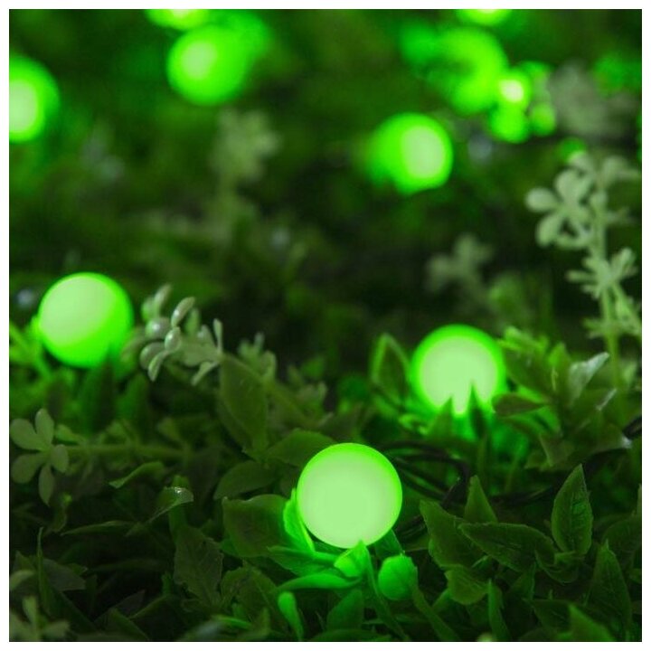 Luazon Lighting Гирлянда «Нить», 4.5 м, уличная, с насадками «Шарик», IP44, 30 LED, 2 режима, солнечная батарея, тёмная нить, свечение зелёное