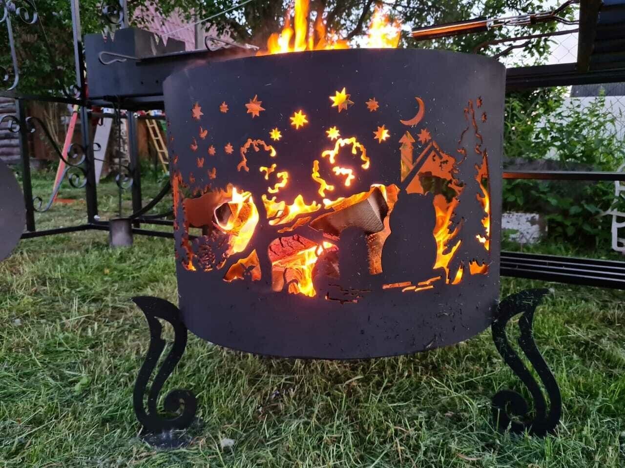 Костровая чаша Лес и звери "Ёжик в тумане" 60 см. 3 мм.