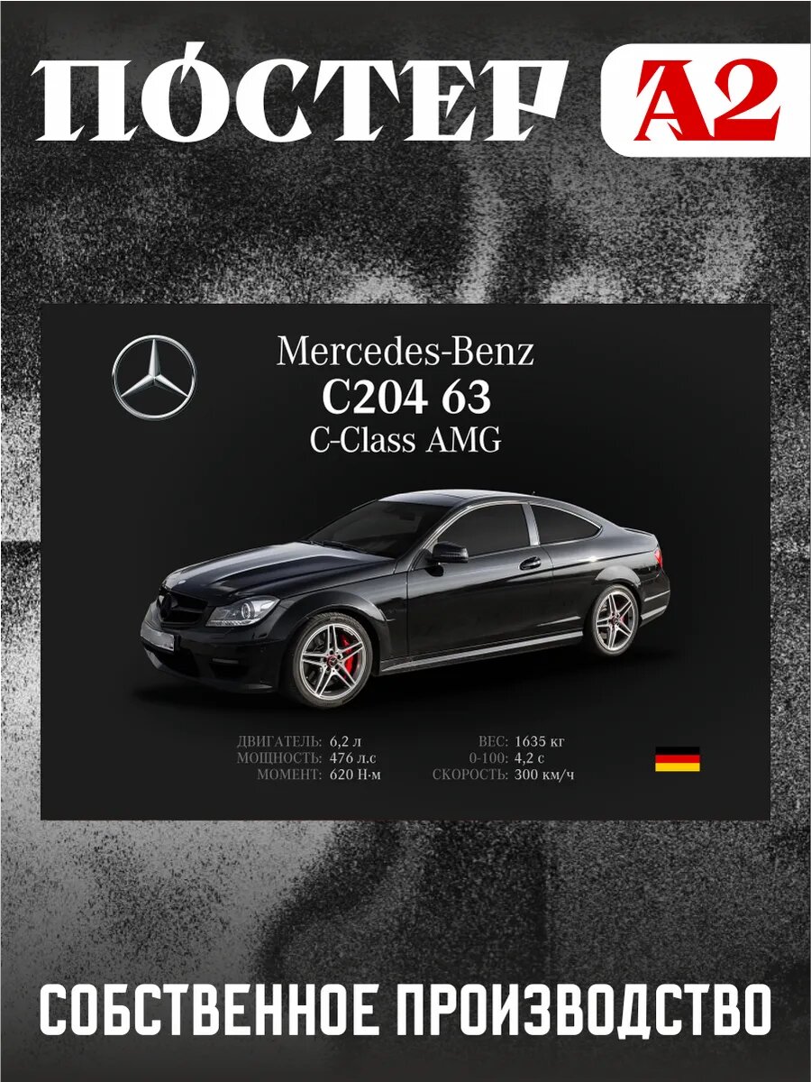Постер на стену интерьерный А2 Mercedes C204 63 C-Class AMG