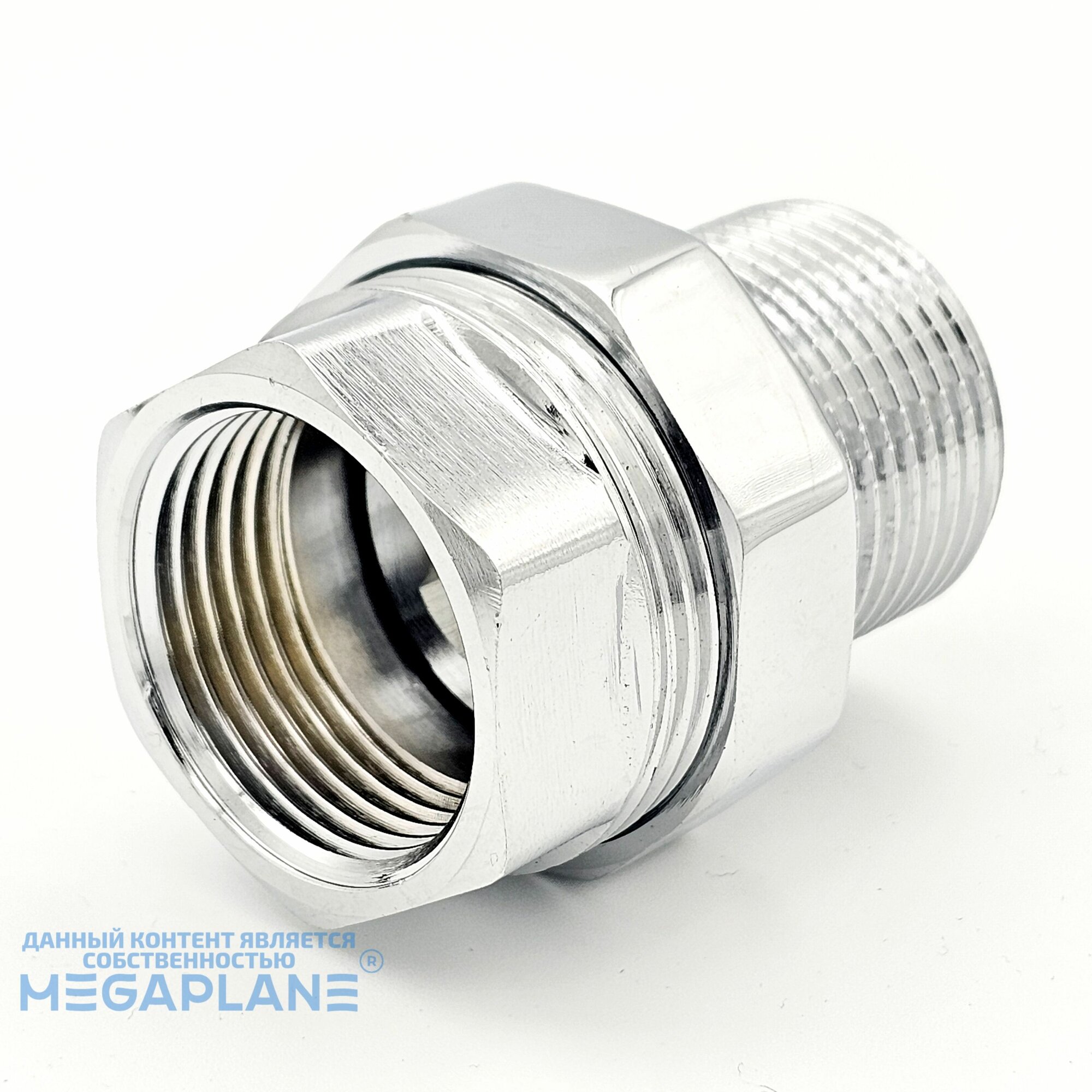 Американка 1/2 прямая латунная хромированная, фитинг разъемный гайка-штуцер ВН/НР