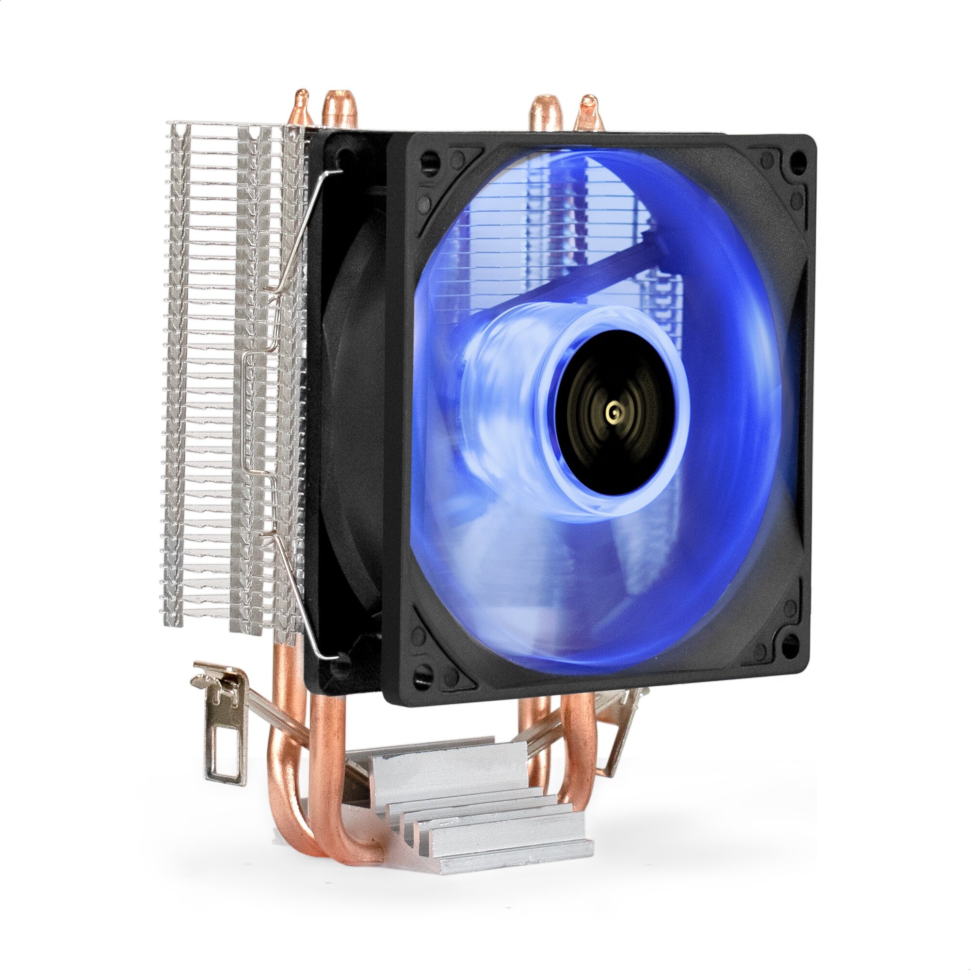 Кулер ExeGate Wizard EXX200-PWM. BLUE (Al+Cu, 2 тепл. трубки, LGA775/1150/1151/1155/1156/1200/1700/1851/AM2/AM2+/AM3/AM3+/AM4/AM5/FM1/FM2/754/939/940, Fan 90mm, Hydro bearing, 11-24db, голубая подсветка, с термопастой, на защелках, Color Box) EX286297RUS