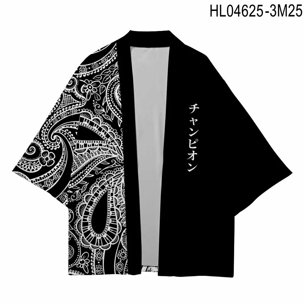 Хаори из полиэстера в японском стиле Черный, XXС, HL04625-tops