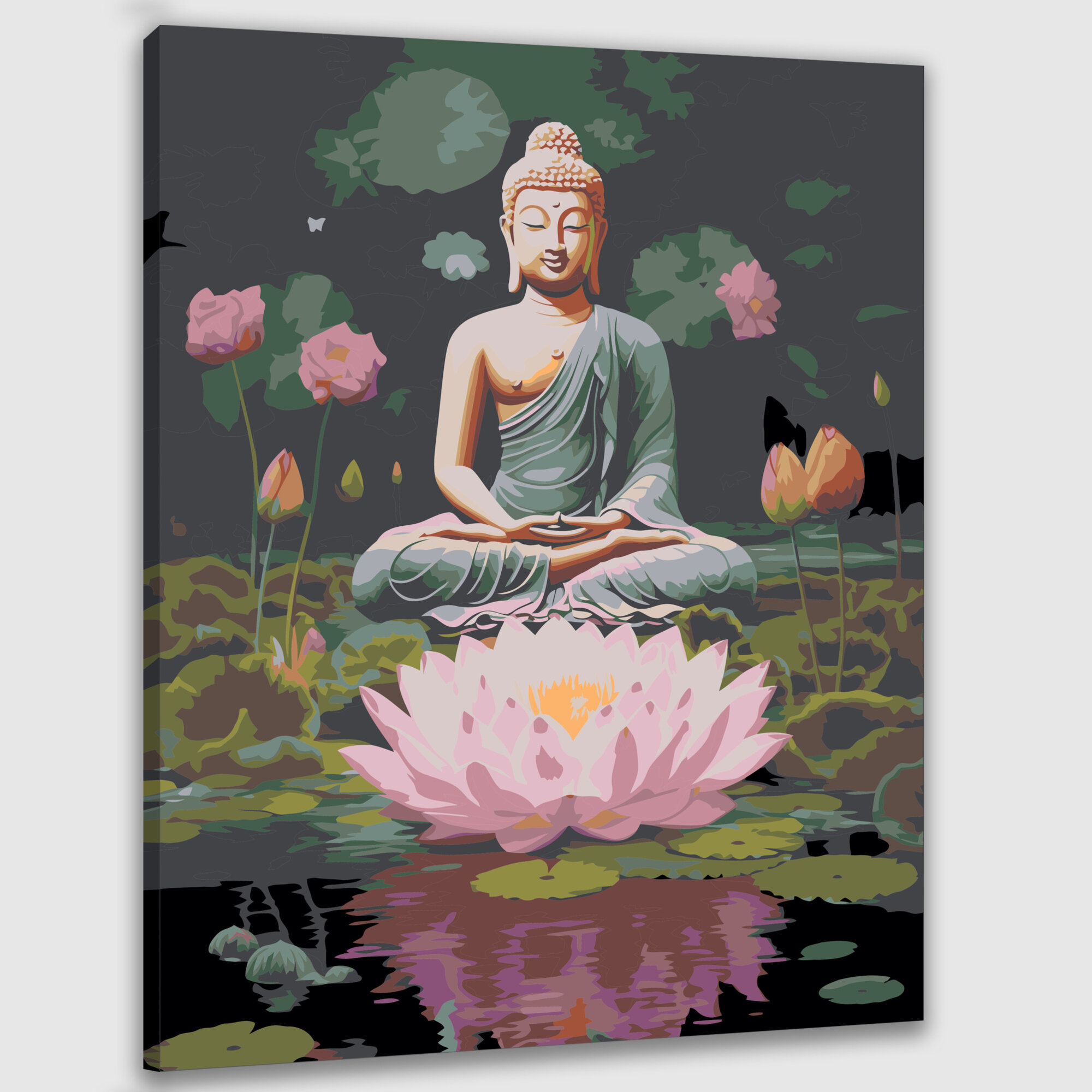 Картина по номерам 40x50 см, Будда, масло, медитация, сад, лотосы, пастельные тона, покой, безмятежность