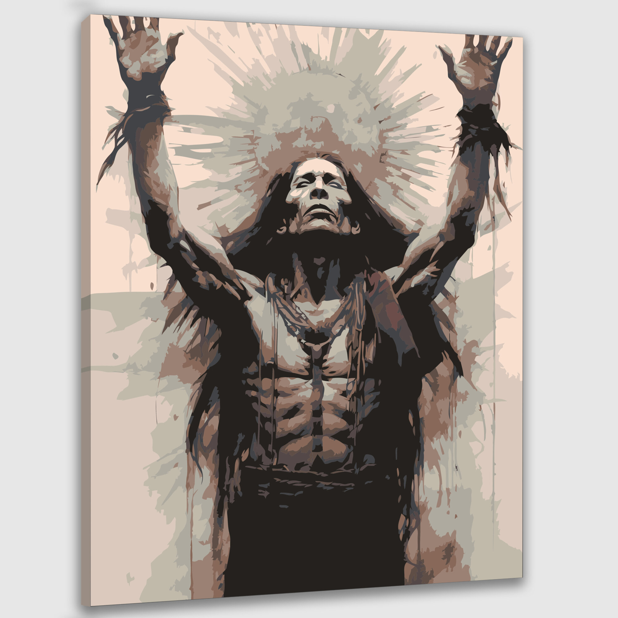 Картина по номерам 40x50 см, шаман, уголь, медитация, символы, знаки, руки, энергия, детали, оттенки, духовность