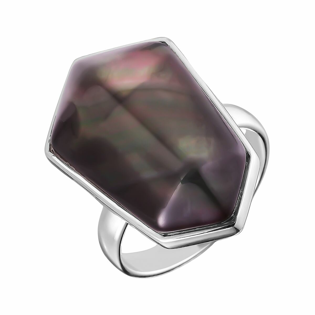 Кольцо тонкое, серебро, 925 проба, родирование, перламутр