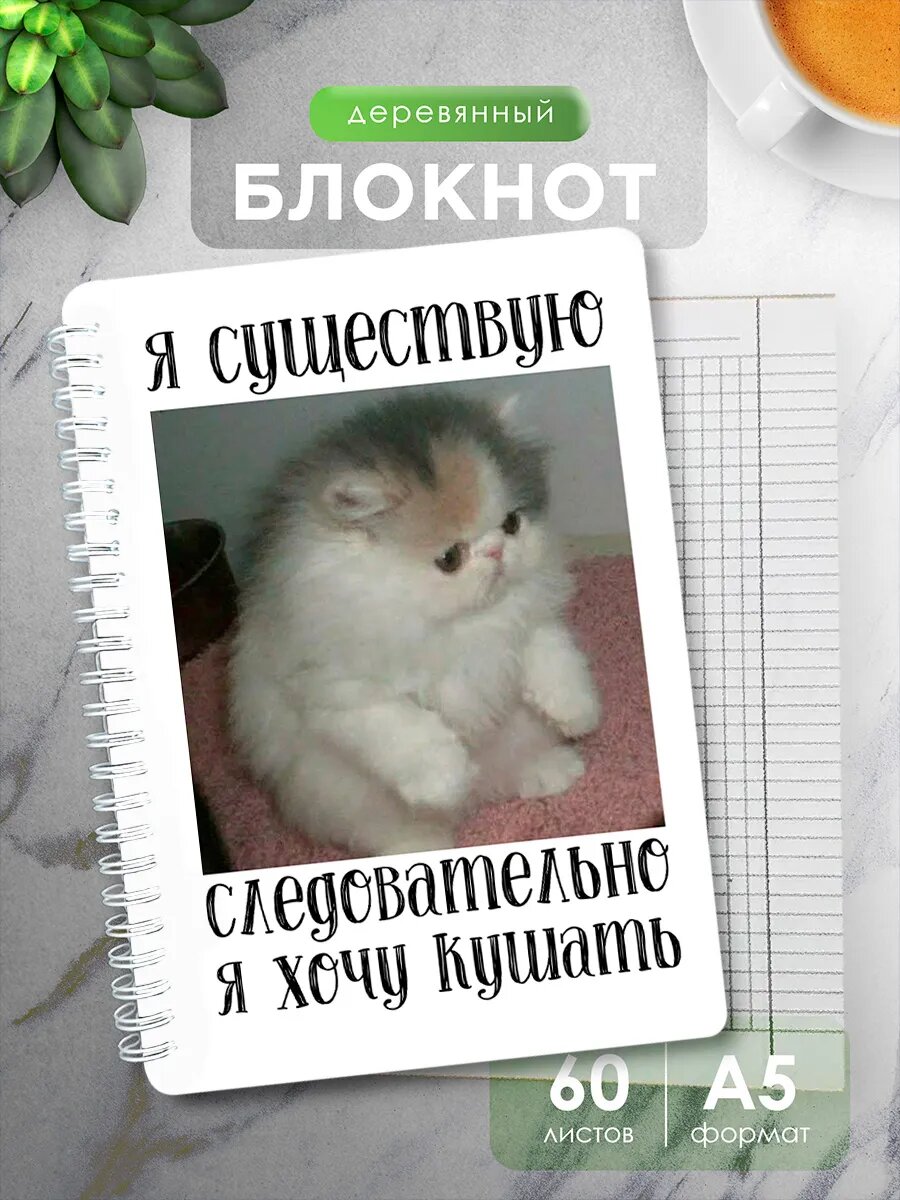 Блокнот деревянный Wood-Book с принтом с мемом в подарок