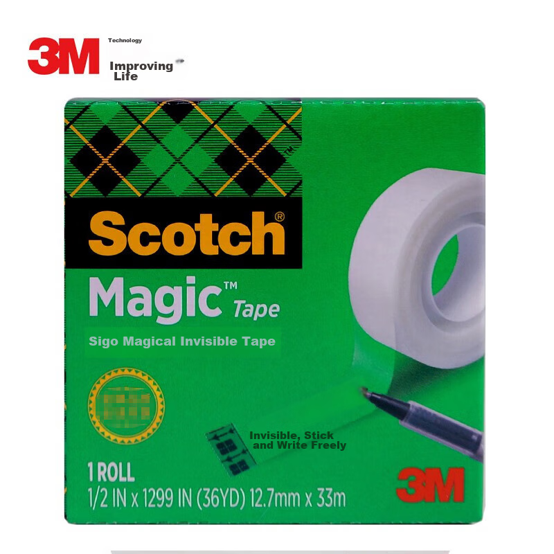 3M Scotch Invisible Tape, Frosted Transparent Magic Error Correction Tape, Traceless Invisible, Can Stick to Errors, Office Supplies, 810-CH33, 12.7mm×33m, 1 Pack