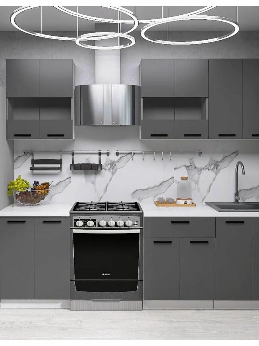 Кухонный гарнитур Урбан 1.8 м, мебель для дома и кухни, Белый / Графит серый со стеклом