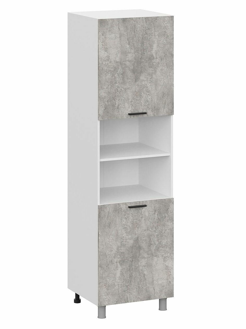 Кухонный модуль напольный, шкаф-пенал под духовку Урбан с полками, с доводчиками, 60х56.2х214 см, Белый / Цемент светлый