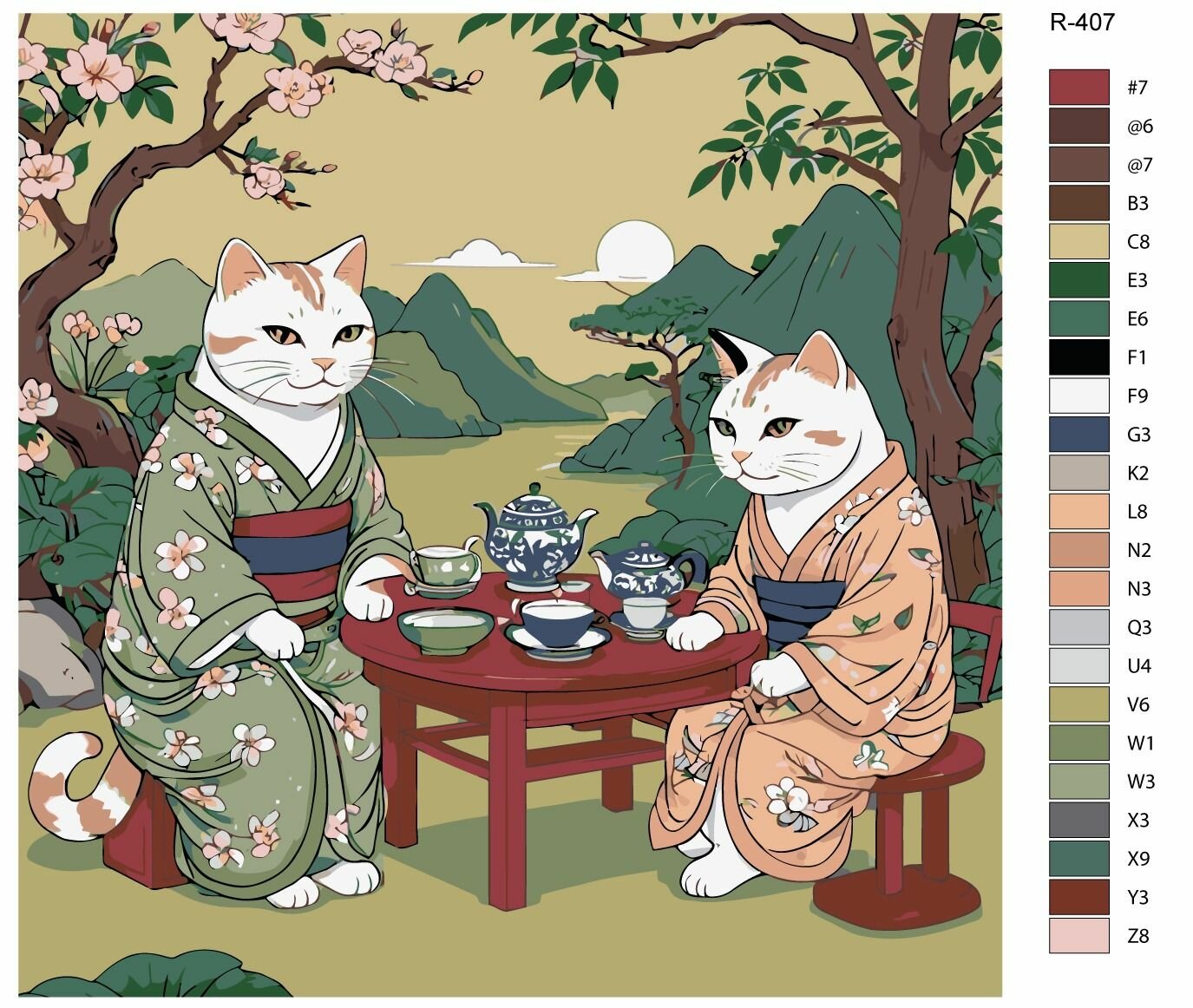 Картина по номерам R-407 "Чаепитие котов" 40х40 см