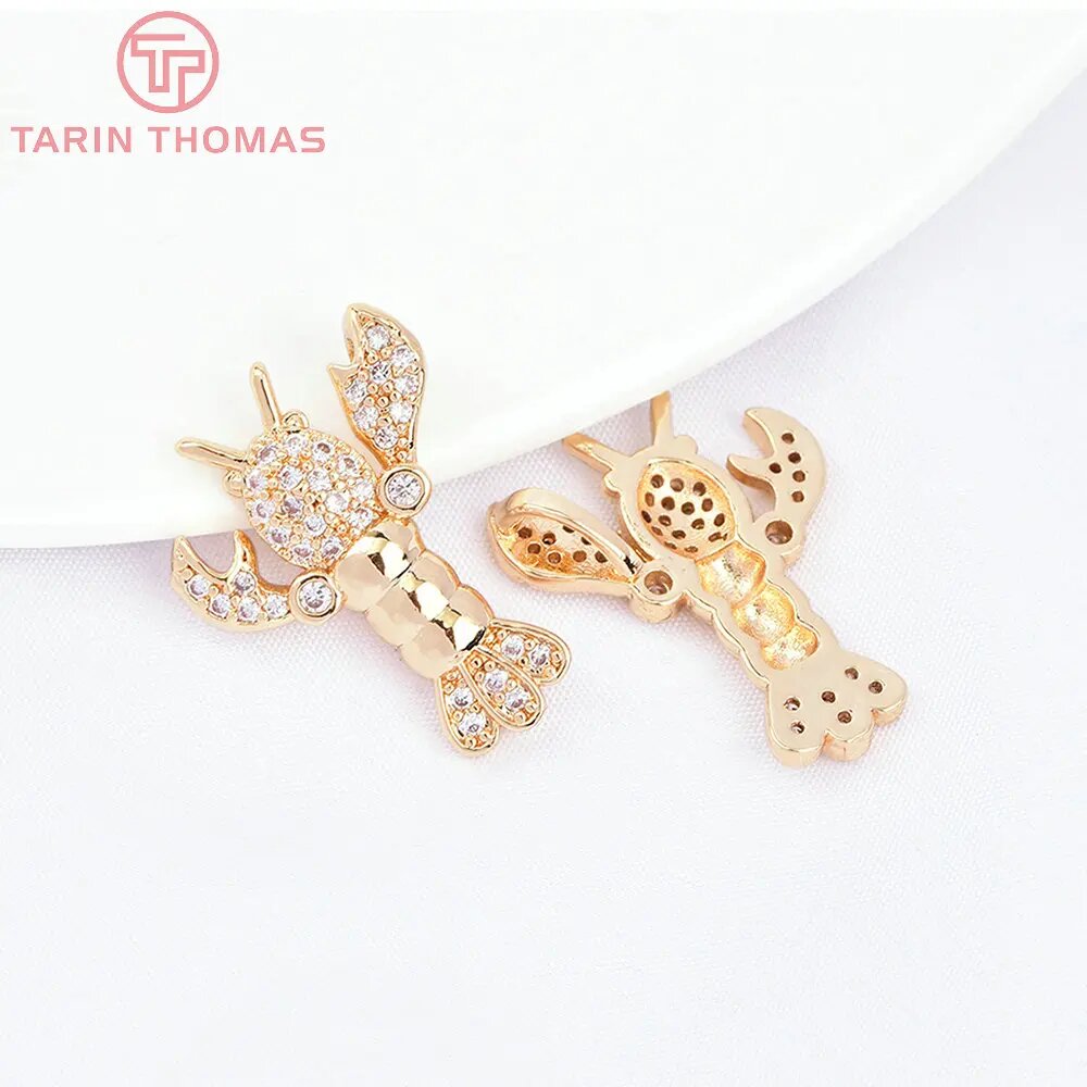 Подвески из латуни с цирконом, золотистого цвета, форма рака, 4 шт.