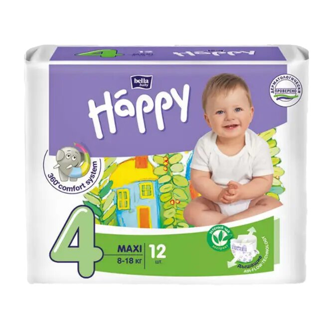 Bella Подгузники Baby Happy 4 maxi 8-18 кг 12 шт