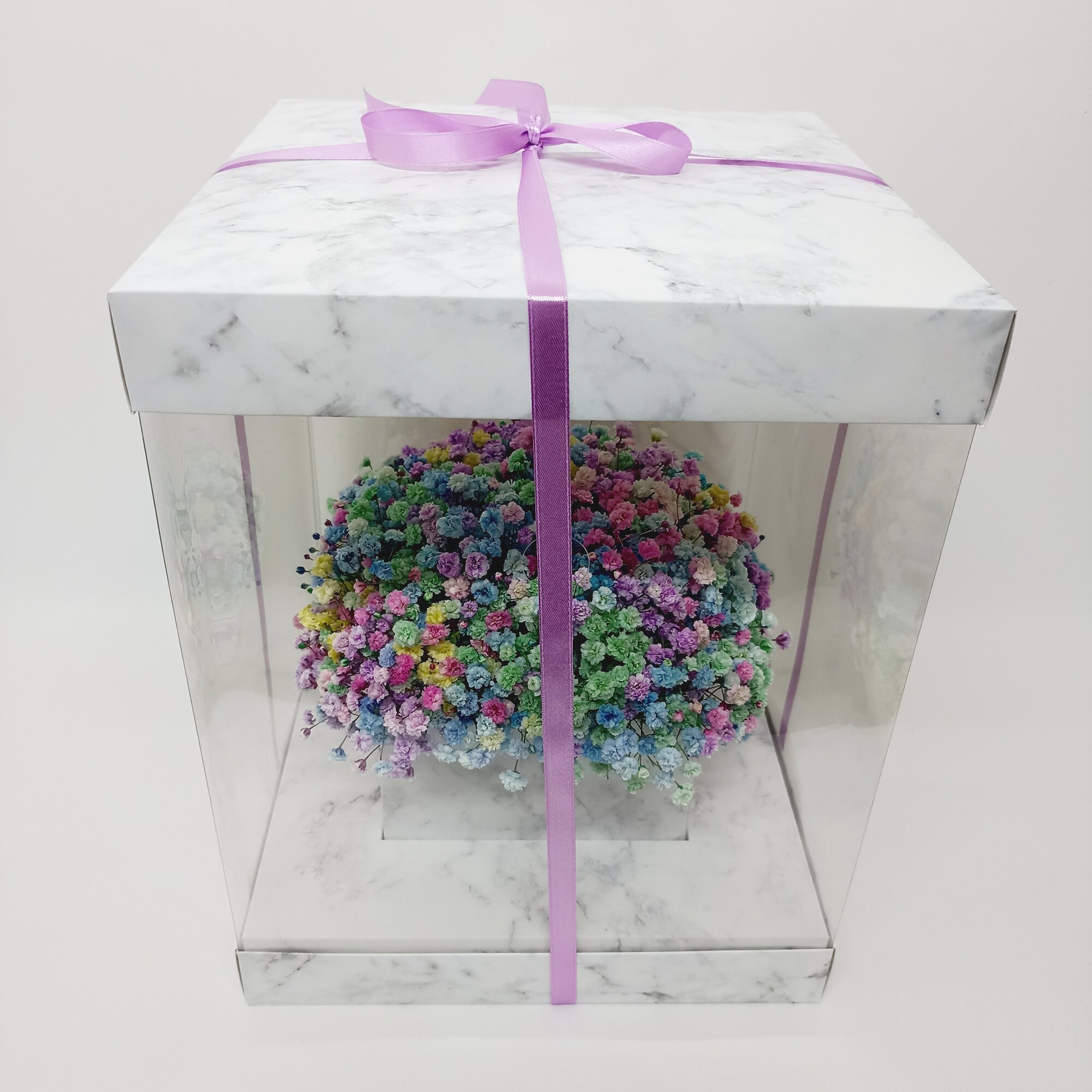 Радужная гипсофила в подарочной коробке "Мрамор