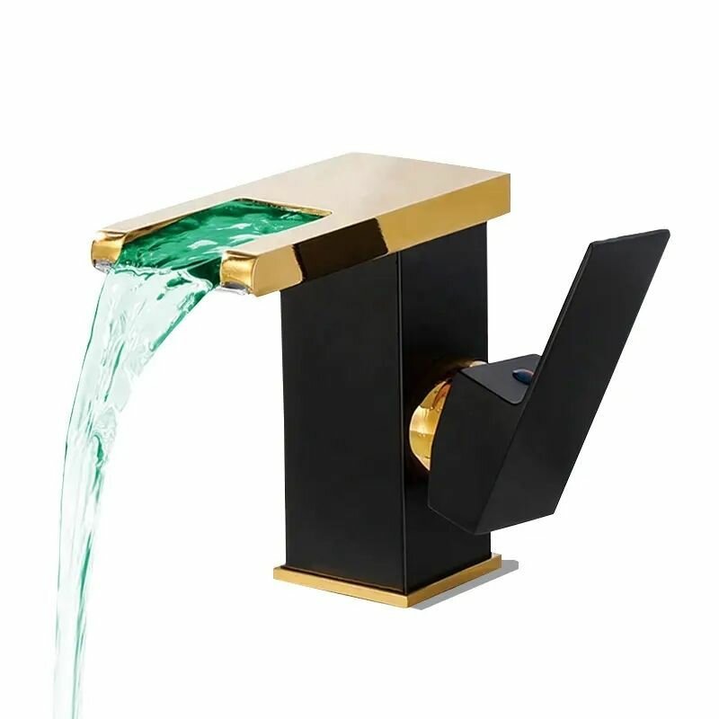 Смеситель для раковины в ванной со светодиодной подсветкой, 3 цвета, меняющие цвет излива водопада, смеситель для холодной и горячей воды Черный / серебристый / белый