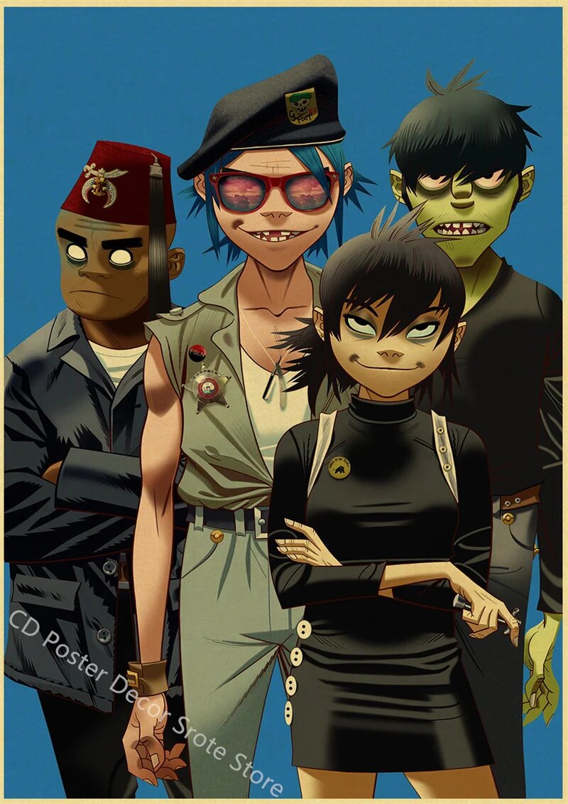 Плакат Gorillaz Demon Days крафт-бумага А4/А3 Темно-зеленый, 42, A4