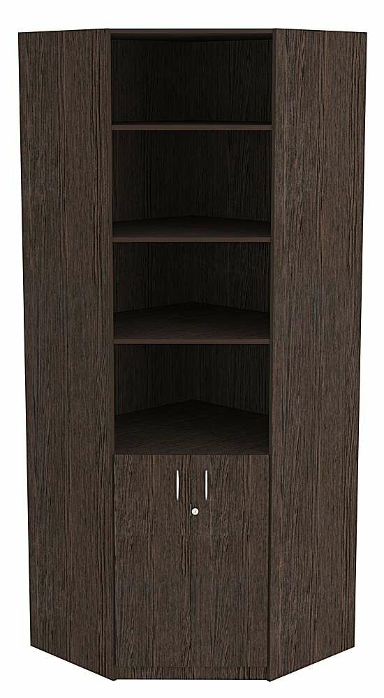 Высокий стеллаж угловой из ДСП серии Эконом Н-2400 мм №5-5 (торец 500 мм) с дверцами 810 мм, Дуб Венге
