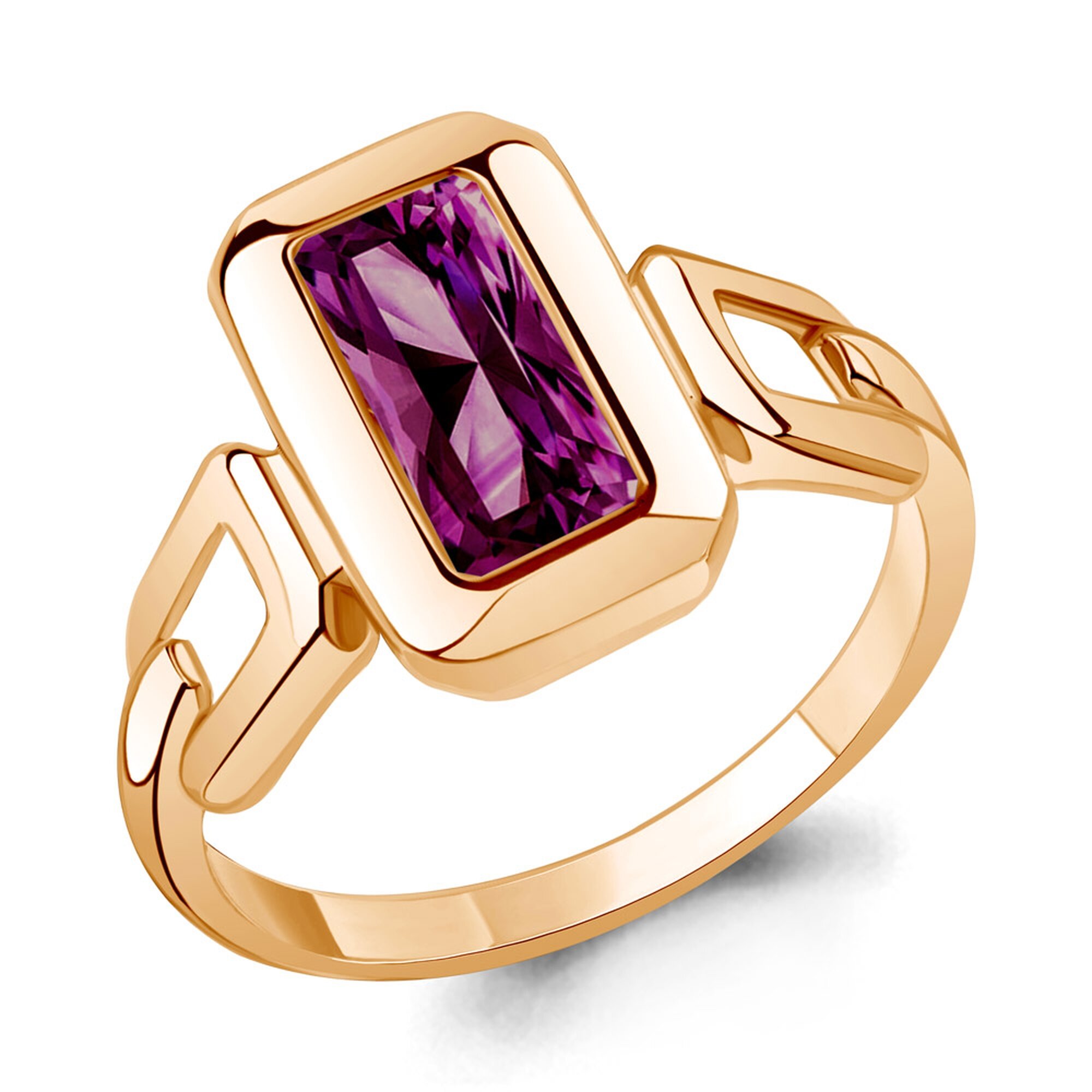 Кольцо, серебро, 925 проба, золочение, аметист