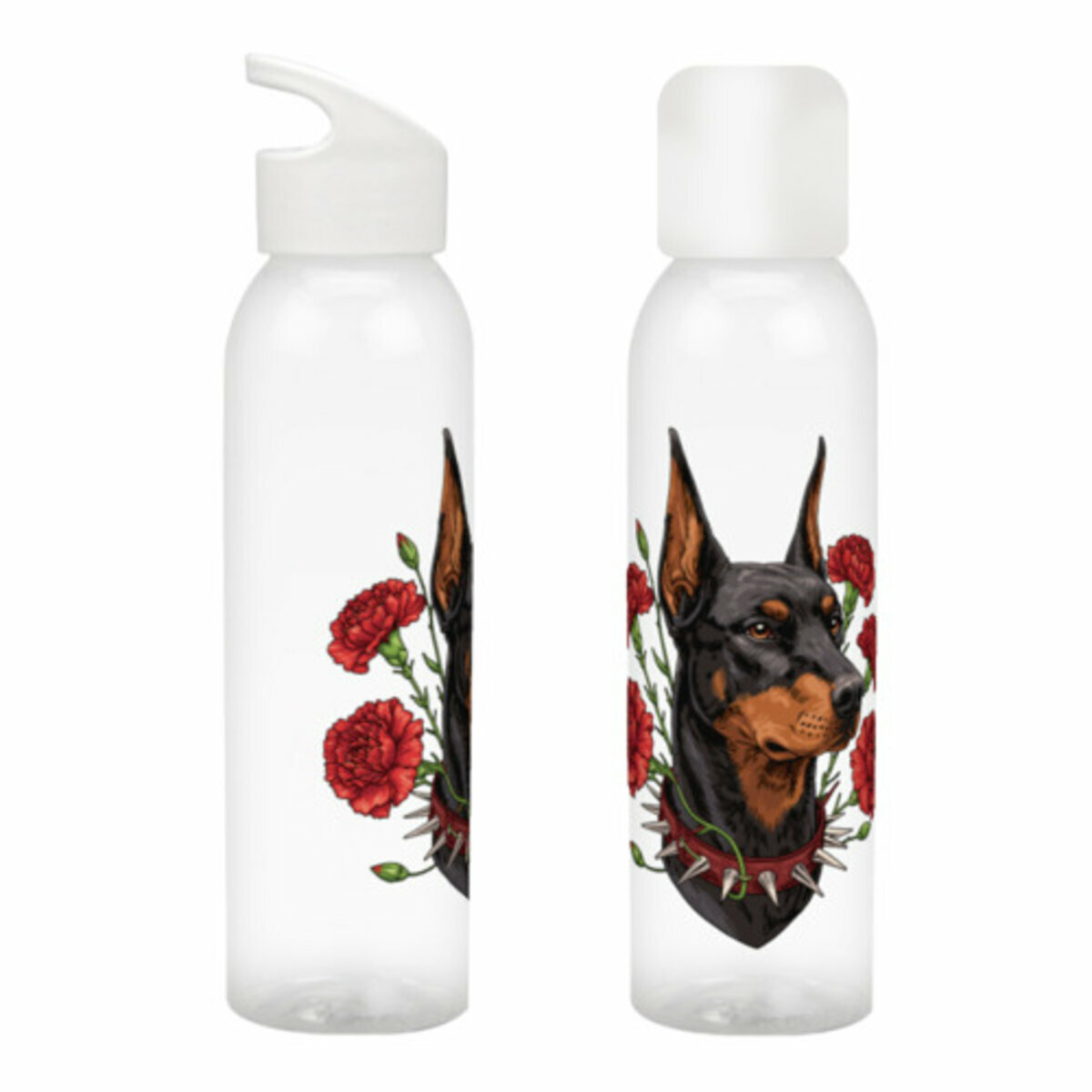 Бутылка для воды «Доберман в красных гвоздиках» (белый)