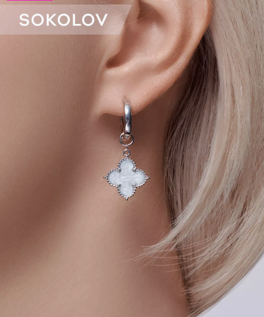 Серьги конго, серебро, 925 проба, родирование, эмаль