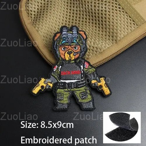 Нашивки в стиле милитари для шлема с 3D вышивкой, волк и тигр, нашивки на одежду с крючками и петлями для одежды Черный, hook patch 16