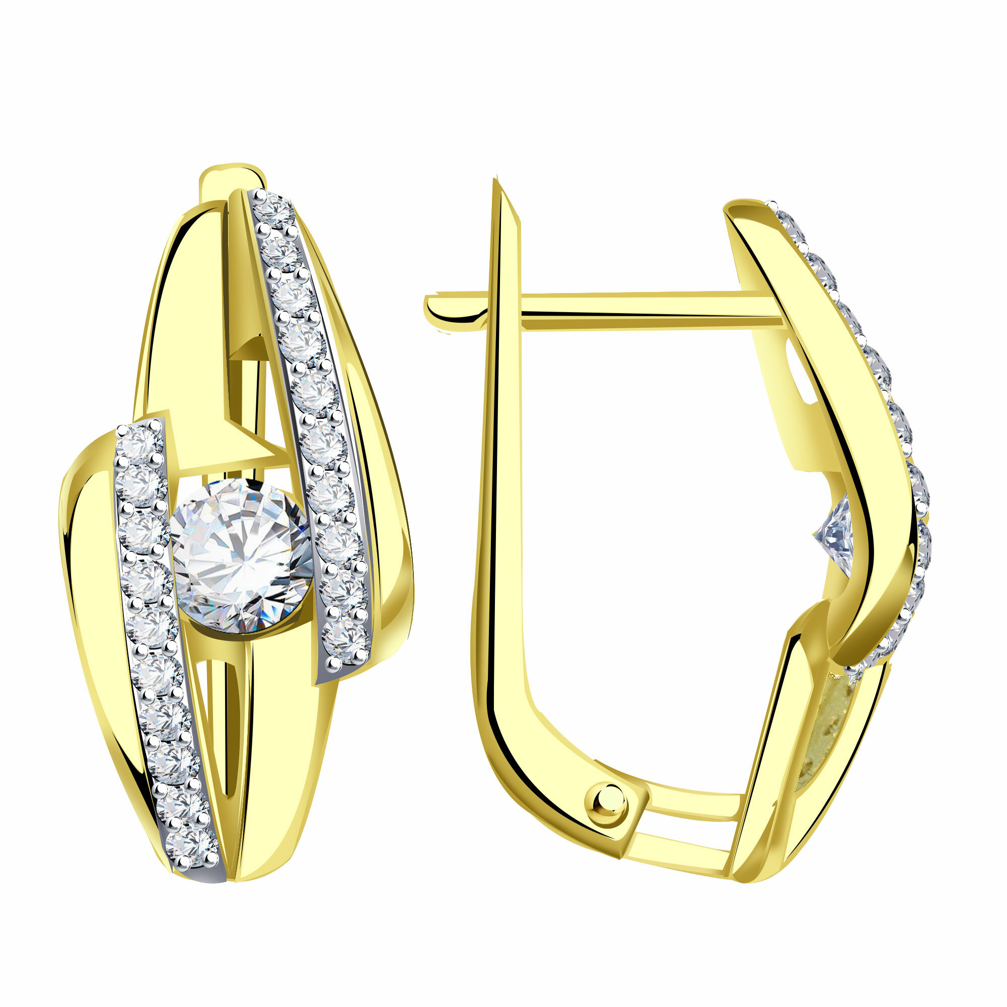 Серьги, желтое золото, 585 проба, кристаллы Swarovski