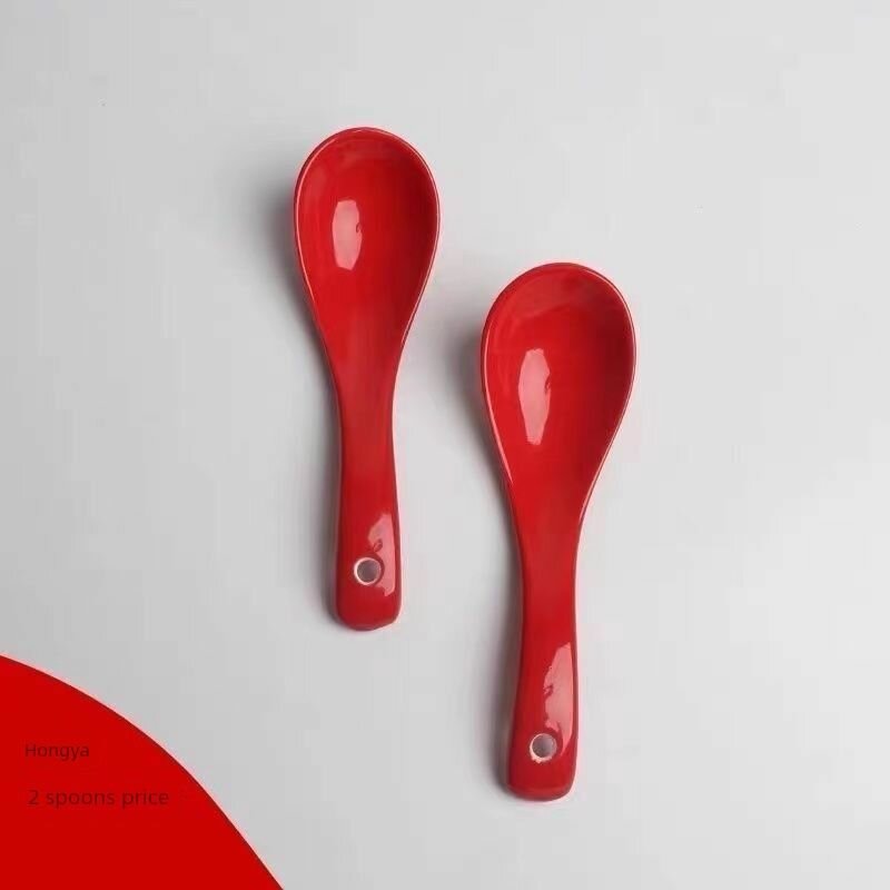 Керамические красные ложки для супа (2 шт, однотонные)-