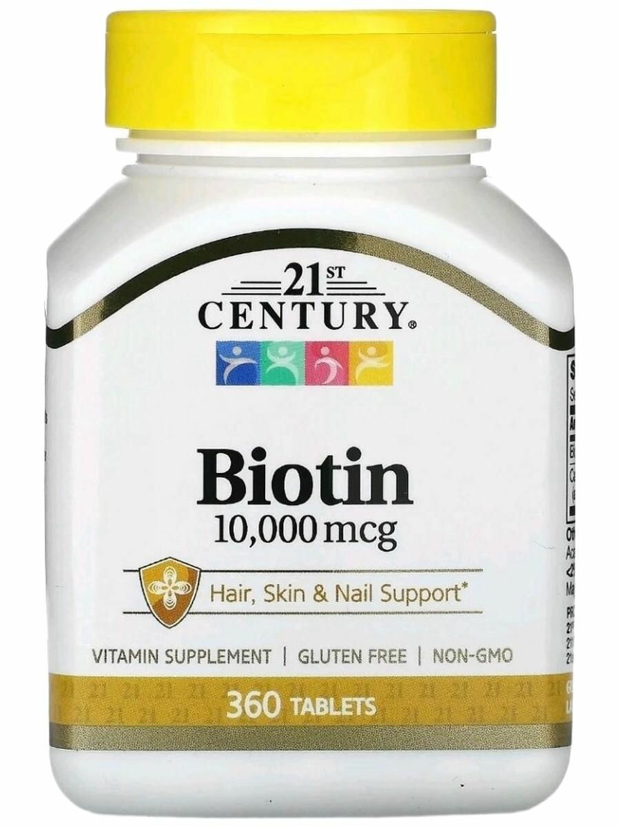 Биотин 21st Century Biotin, 10,000мкг, для волос, кожи, ногтей, 360 шт.