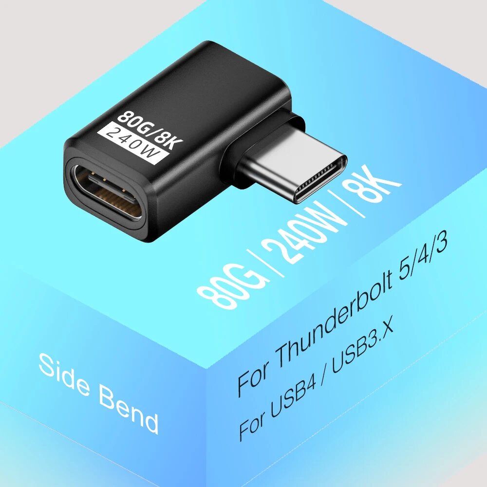 Адаптер USB-C Thunderbolt 5/4/3 80G/8K Black Side Bend