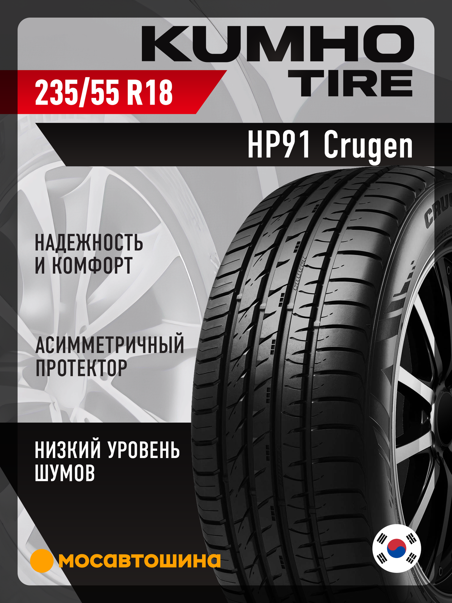 Летние автомобильные шины Kumho HP91 Crugen 235/55 R18 100H