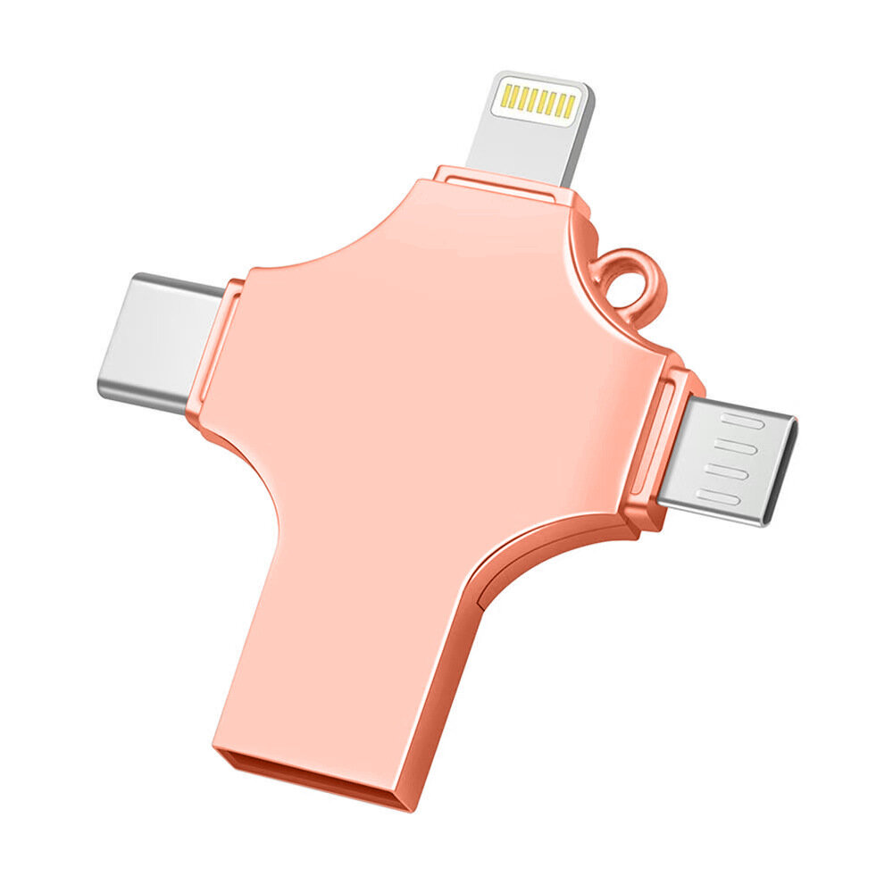 4-в-1 USB-флешка для мобильного телефона, Android-телефона, компьютера, металлическая крестообразная USB-флешка 64 ГБ, совместимая с Apple, высокоскоростная USB-флешка