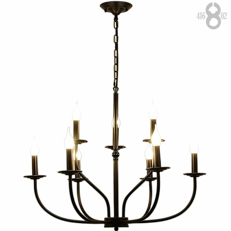 Ретро-люстра из черного кованого железа с 9 головками