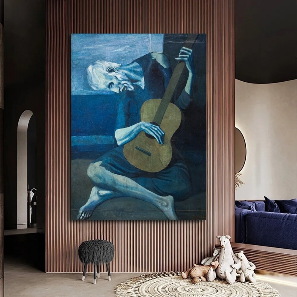 Репродукция / Картина на холсте, Пабло Пикассо "Старый гитарист", 50х70 см.