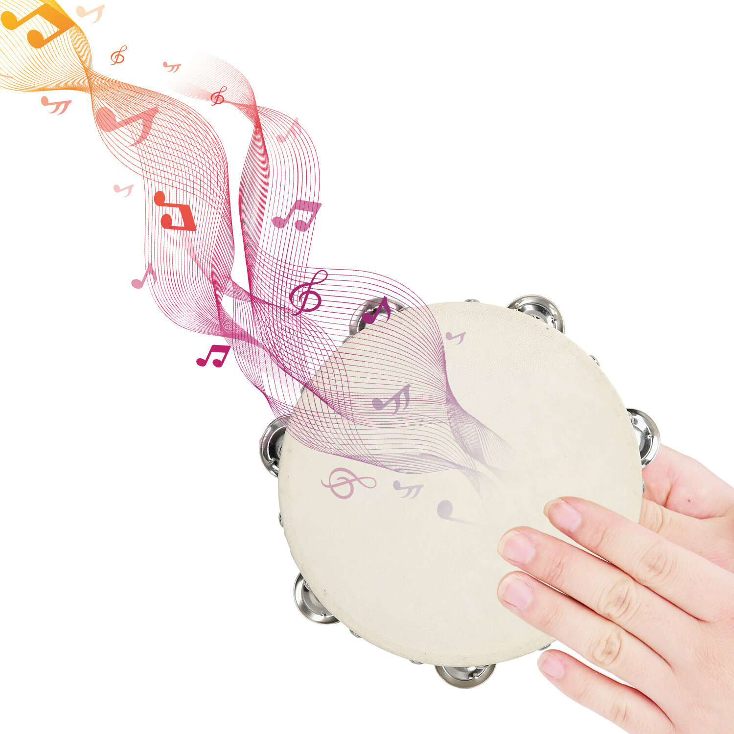 8-дюймовый ручной тамбурин с металлическими однорядными джинглами, овчинная кожа, деревянные бубны для развлечений, музыкальный тимпан для взрослых, детей, танцев, пения