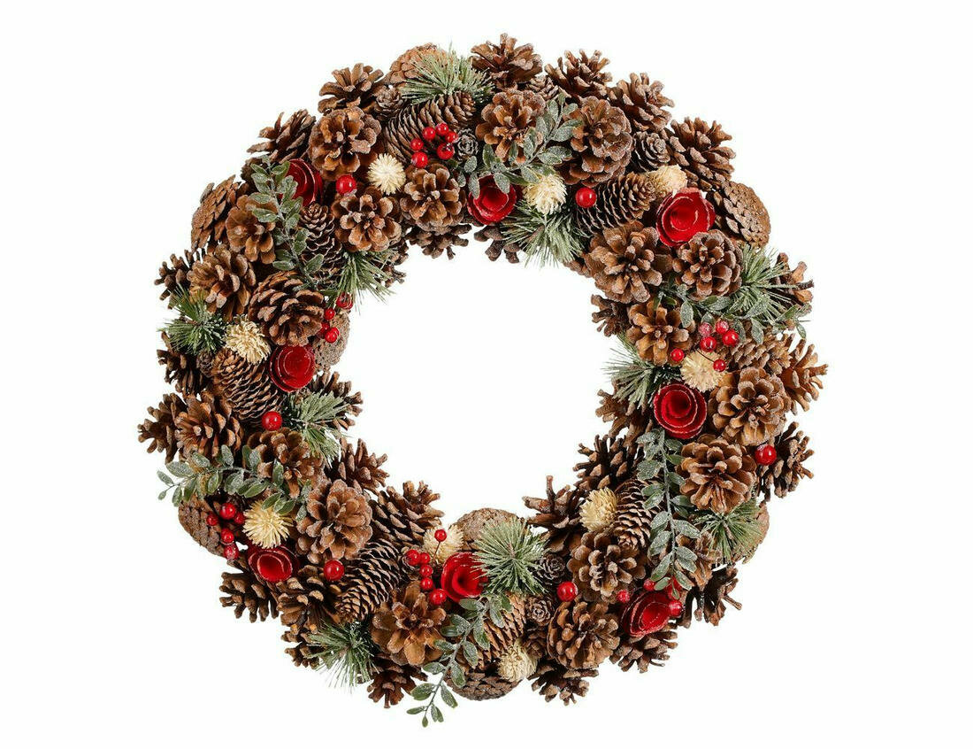 Декоративный, натуральные шишки, хвойные ветки, искусственные ягоды и цветы, 50 см, Edelman