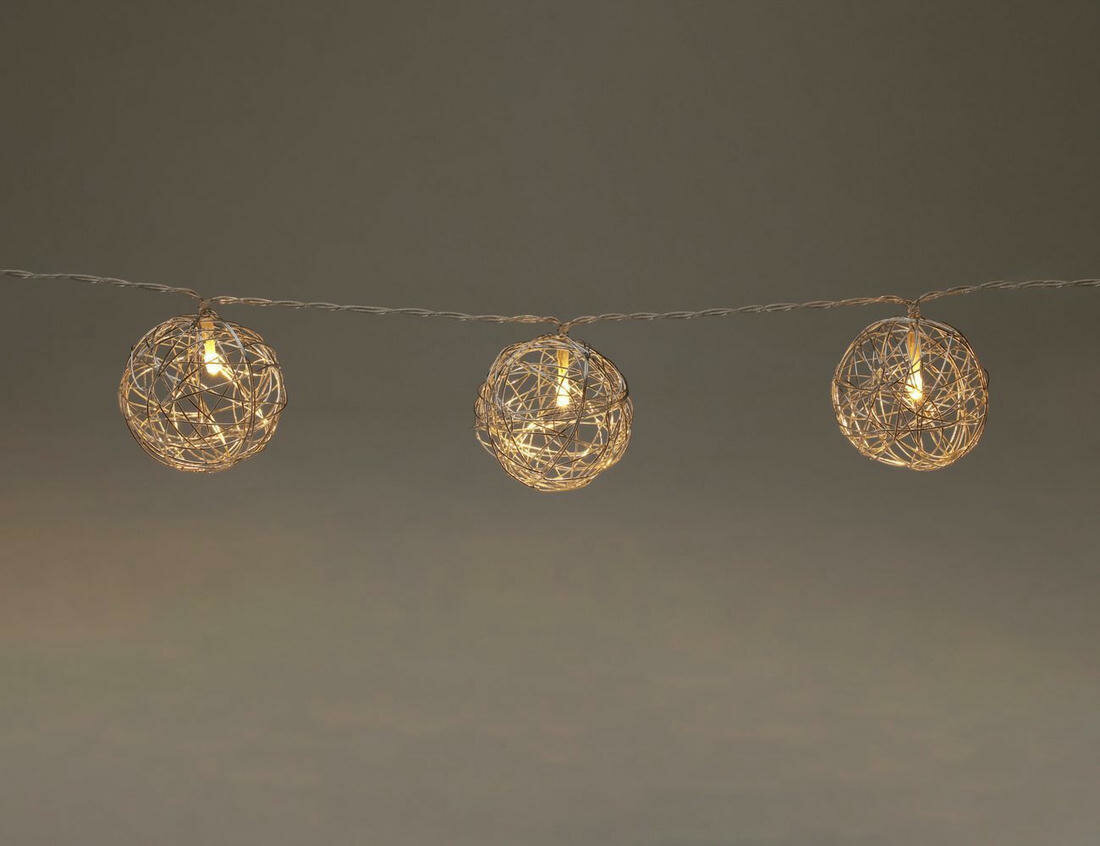 Декоративная гирлянда серебряная, 10 тёплых белых LED-огней, 165 см, прозрачный ПВХ, батарейки, Koopman International