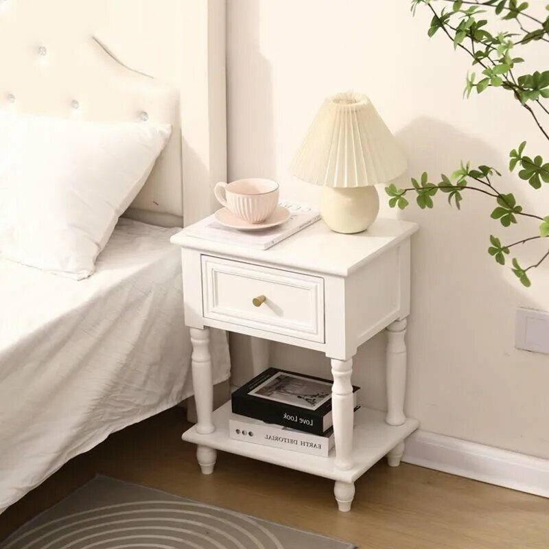 Тумба прикроватная Нет бренда, 1 ящик, массив дерева, белая, 40 см х 30 см х 53 см