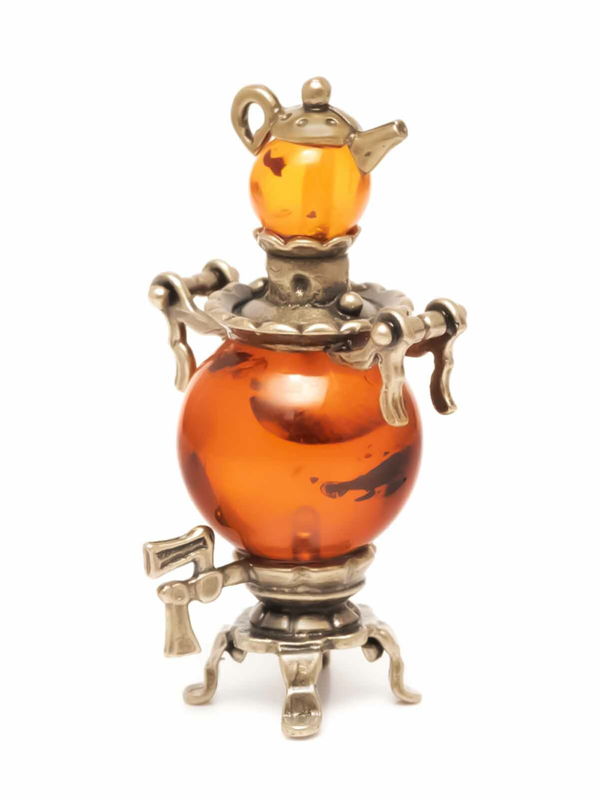 Сувенирная фигурка - Русский Самовар коньячный, Балтийский Янтарь, 4 см