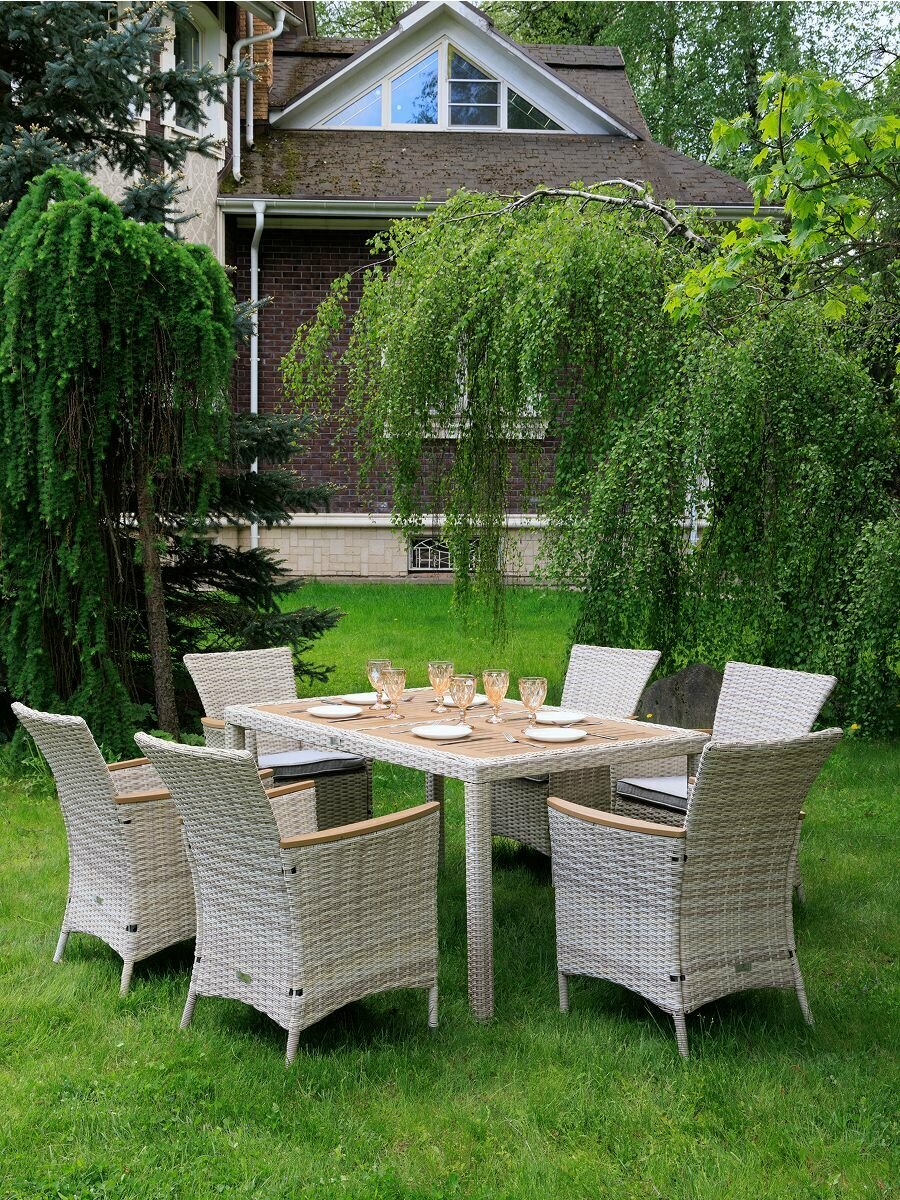 Обеденный комплект садовой мебели Royal Family AMELIA бежевого цвета на 6 персон