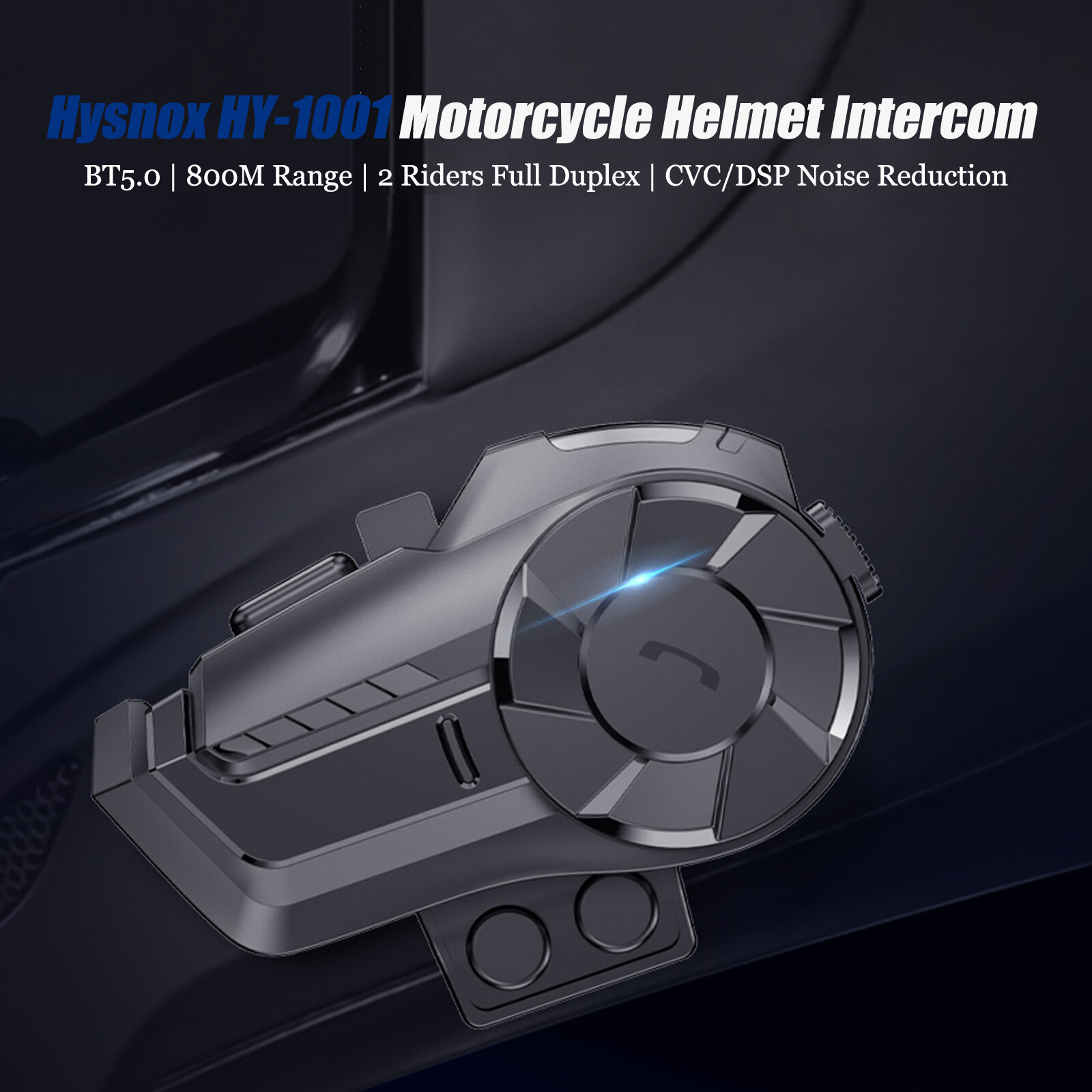 Полнодуплексная гарнитура для мотошлема Hysnox HY1001 с Bluetooth 5.0, радиусом 800 м, защитой IP65,