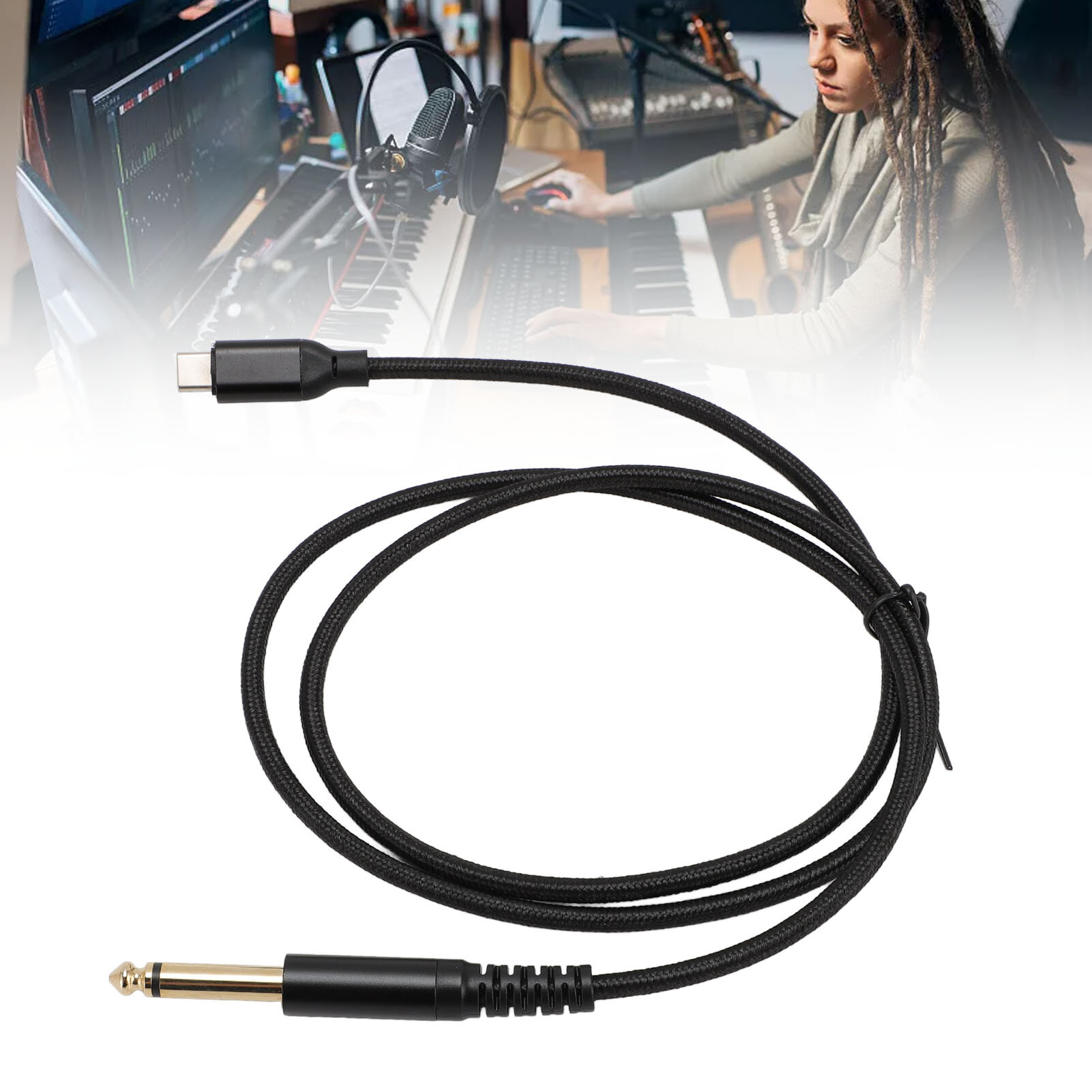 Кабель USB C-TS Plug and Play USB C-6,35 мм, 1/4-дюймовый звуковой кабель TS для электрогитары, бас-микшер, динамик для ПК, смартфона