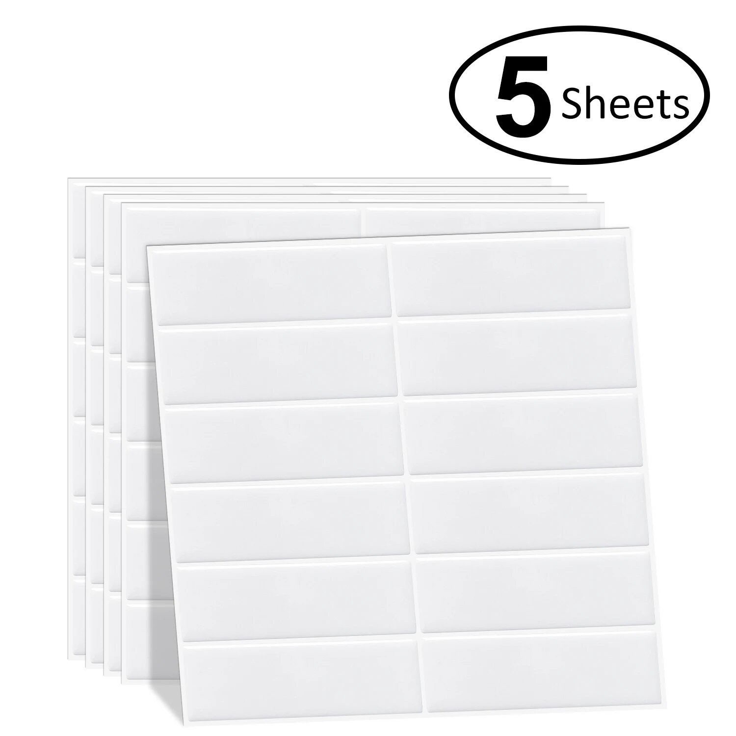5 шт. Белые 3D наклейки на плитку WalDecoo T80771-5pcs
