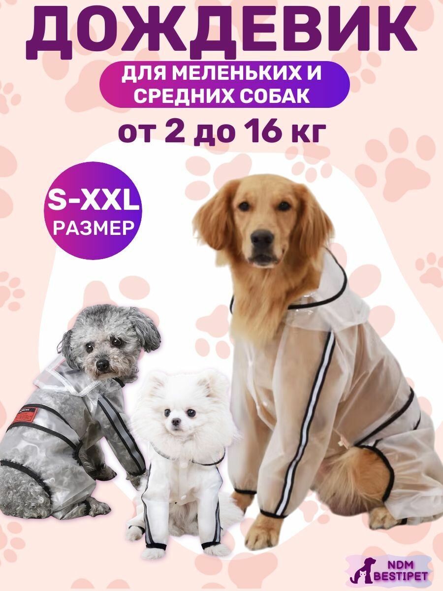 Дождевик комбинезон для собак мелких и средних пород M