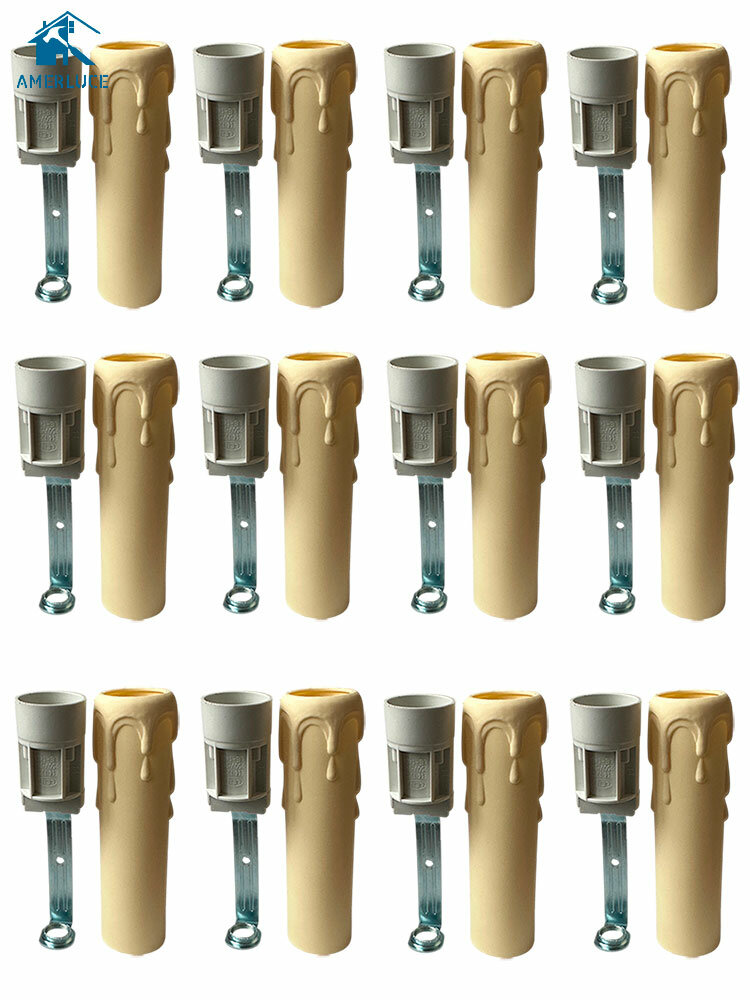 Патрон оплавленная свеча, (оплывшая свеча) Е14 для люстры в сборе, 100 мм, цвет бежевый, Е14, 12 шт