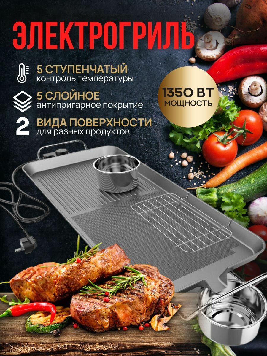 Гриль электрический для дома, открытый электрогриль для барбекю, грильница домашняя для мяса и овощей