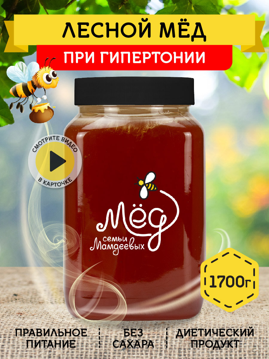 Лесной мёд, 1,7 кг Башкирский натуральный мед, без сахара