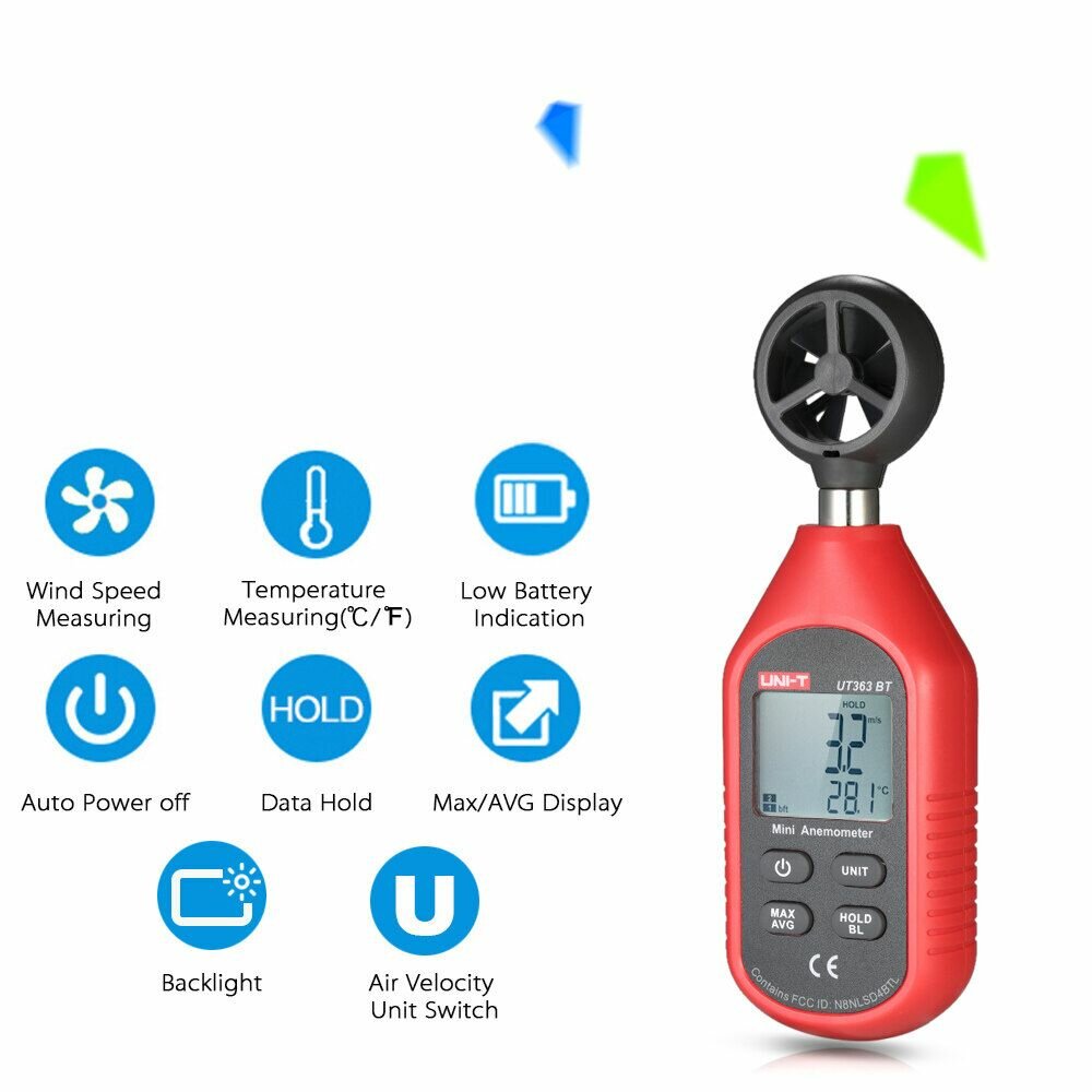 UNI-T UT363BT Мини ЖК-цифровой анемометр Ручной измеритель скорости ветра