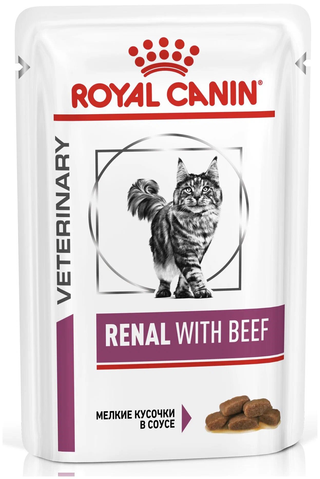 Влажный корм для кошек Royal Canin Renal, при проблемах с почками, с говядиной (кусочки в соусе) 85г