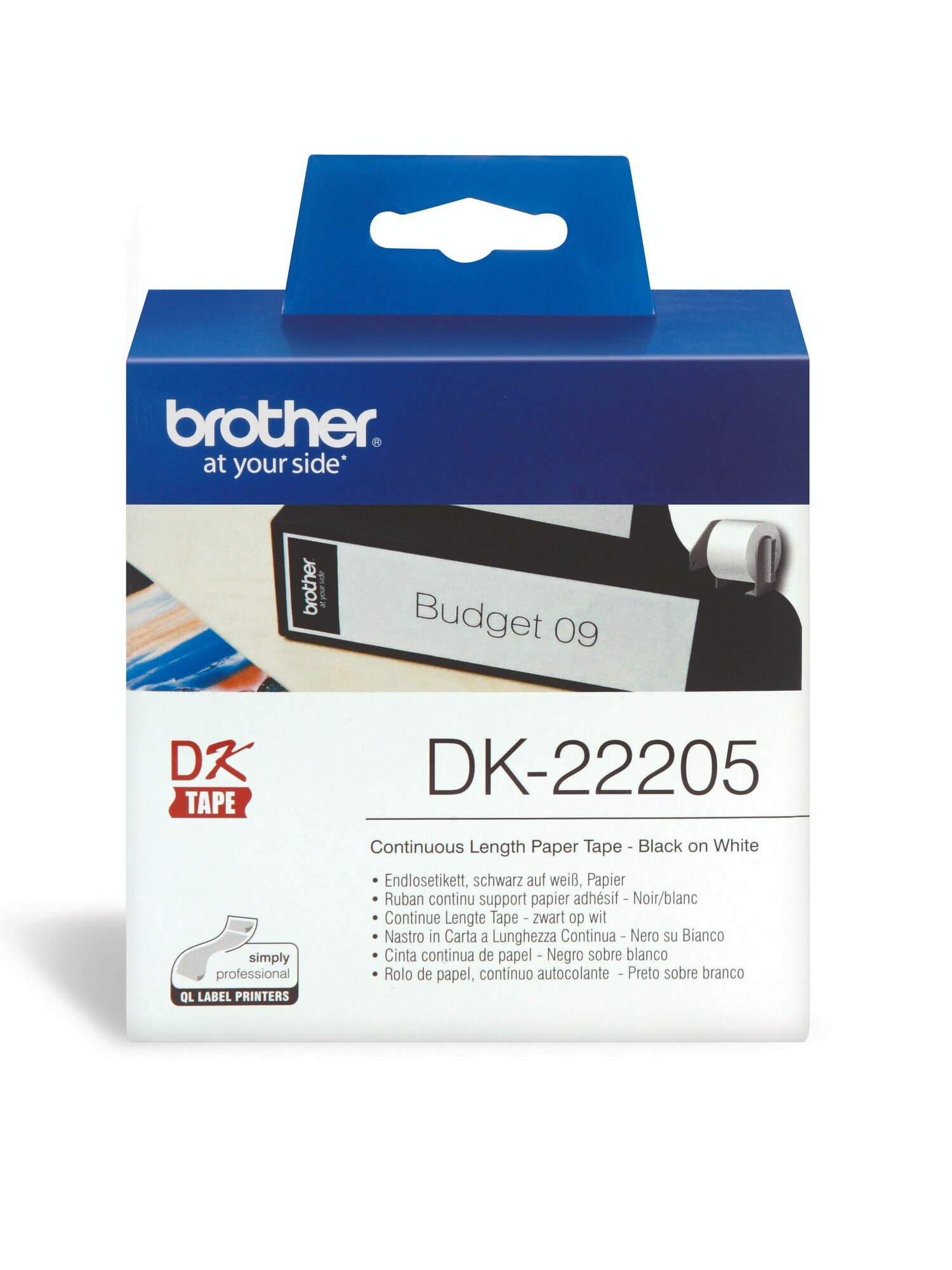 Белая бумажная клеящаяся лента DK22205, шир. 62 мм